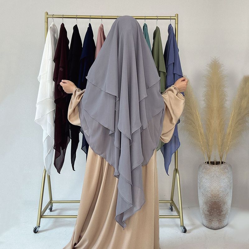 3 Layer Chiffon 11 Color Options Long Khimar For Muslim Women Nikah An ...