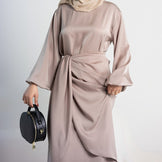 Muslim Women Satin Abaya Dress With Midi Wrap – Urgarment