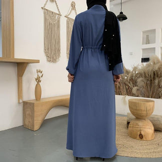 Muslim Button Up Abaya Dress With Stand Collar – Urgarment