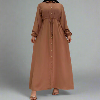 Muslim Button Up Abaya Dress With Stand Collar – Urgarment