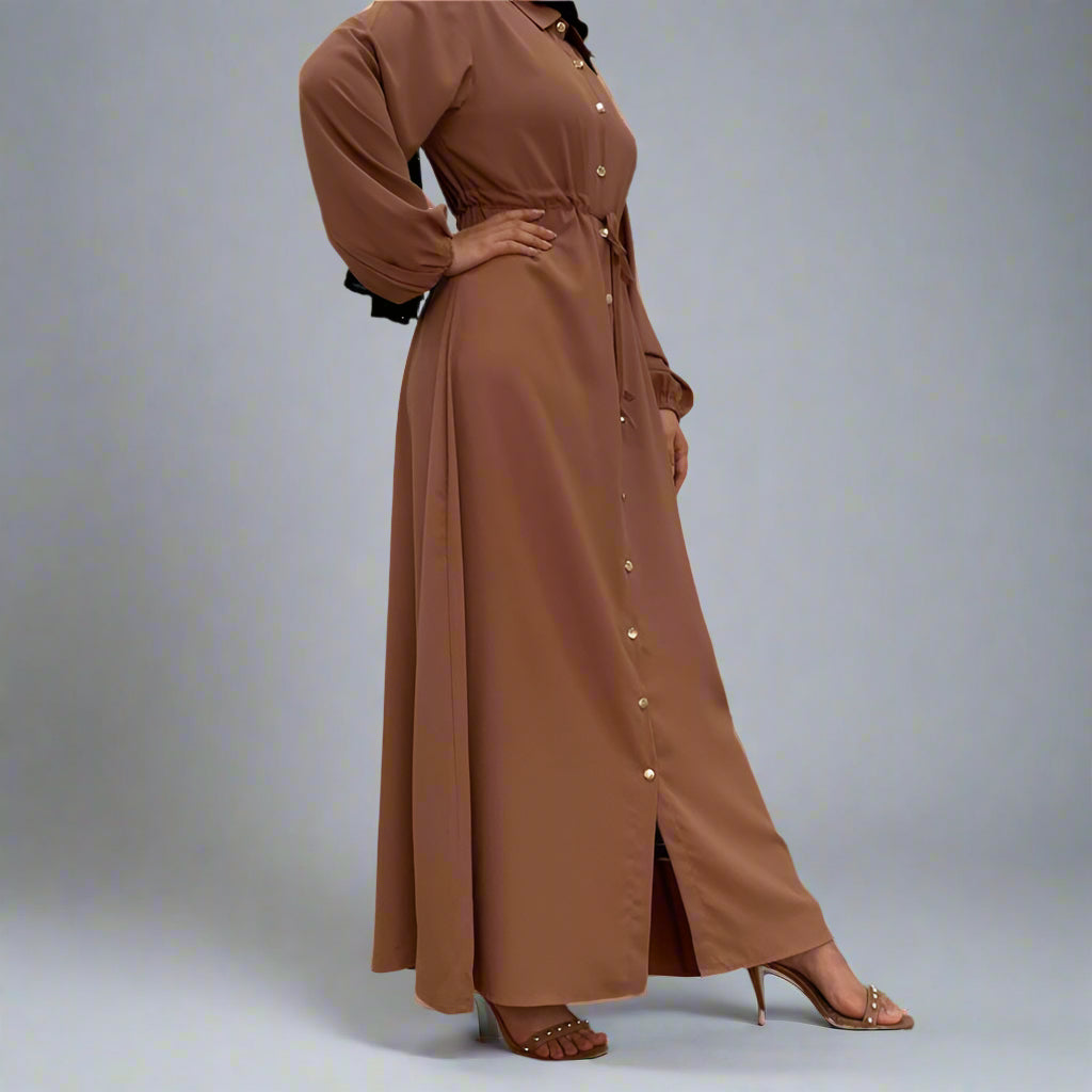 Muslim Button Up Abaya Dress With Stand Collar – Urgarment